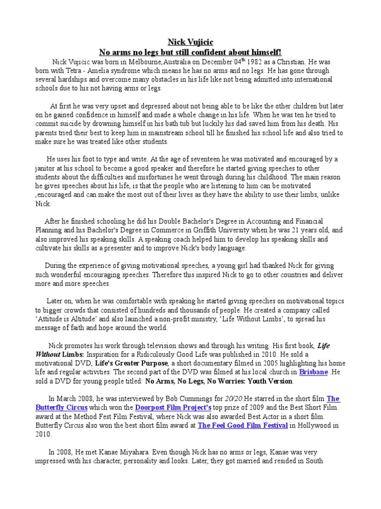 Nick Vujicic Biography Pdf