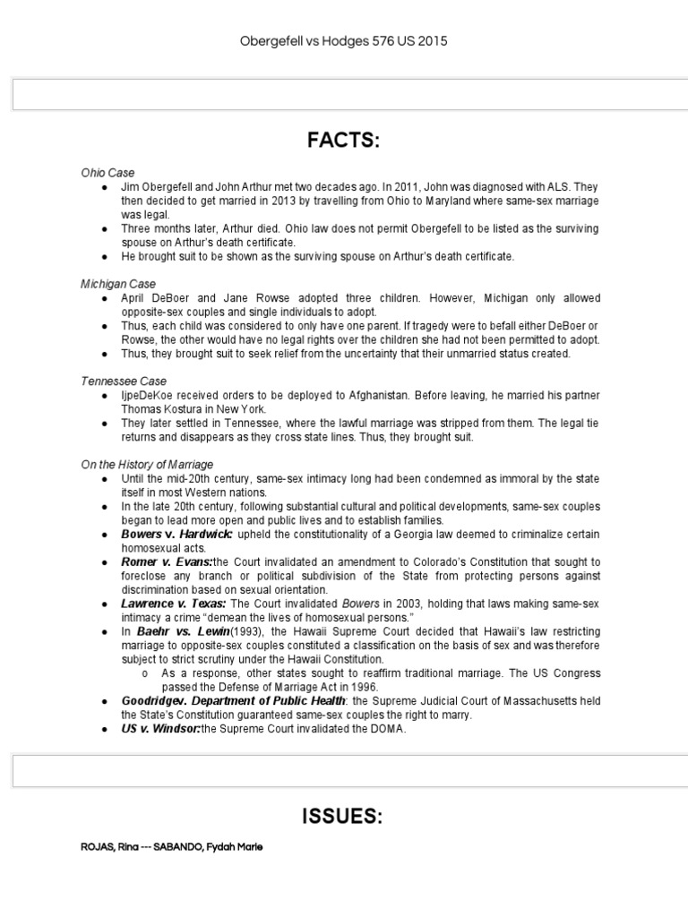 Facts:: Obergefell Vs Hodges 576 US 2015 | Download Free PDF ...