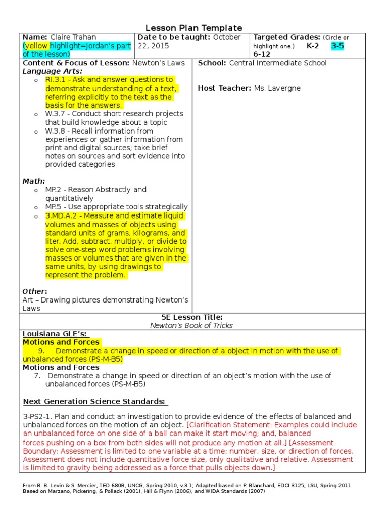 Newton's Laws Lesson Plan Template | PDF | Force | Lesson Plan