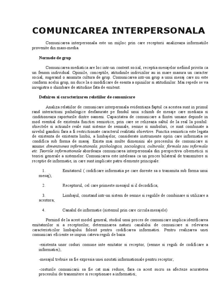 Comunicarea Interpersonala | PDF