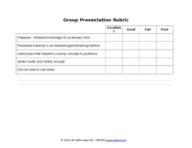 Group Presentation Evaluation Rubric | PDF | Career & Growth