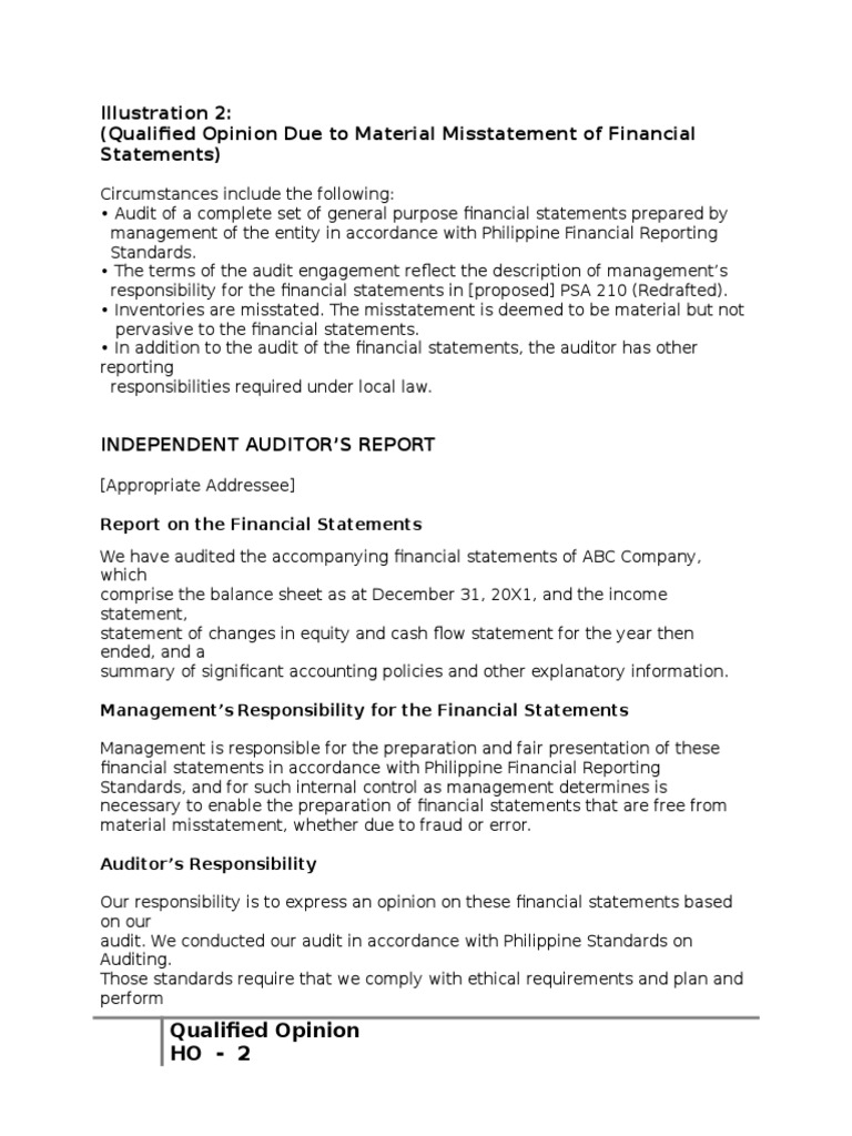 HO 2 - Qualified Audit Report.doc | Financial Audit | Financial Statement HO 2 - Qualified Audit Report.doc | Financial Audit | Financial Statement