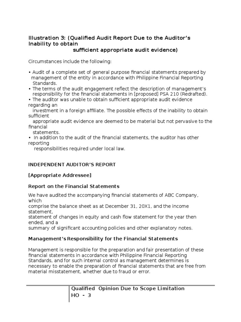 HO 3 - Qualified Audit Report -Scope Limitation.doc | Auditor's Report ...