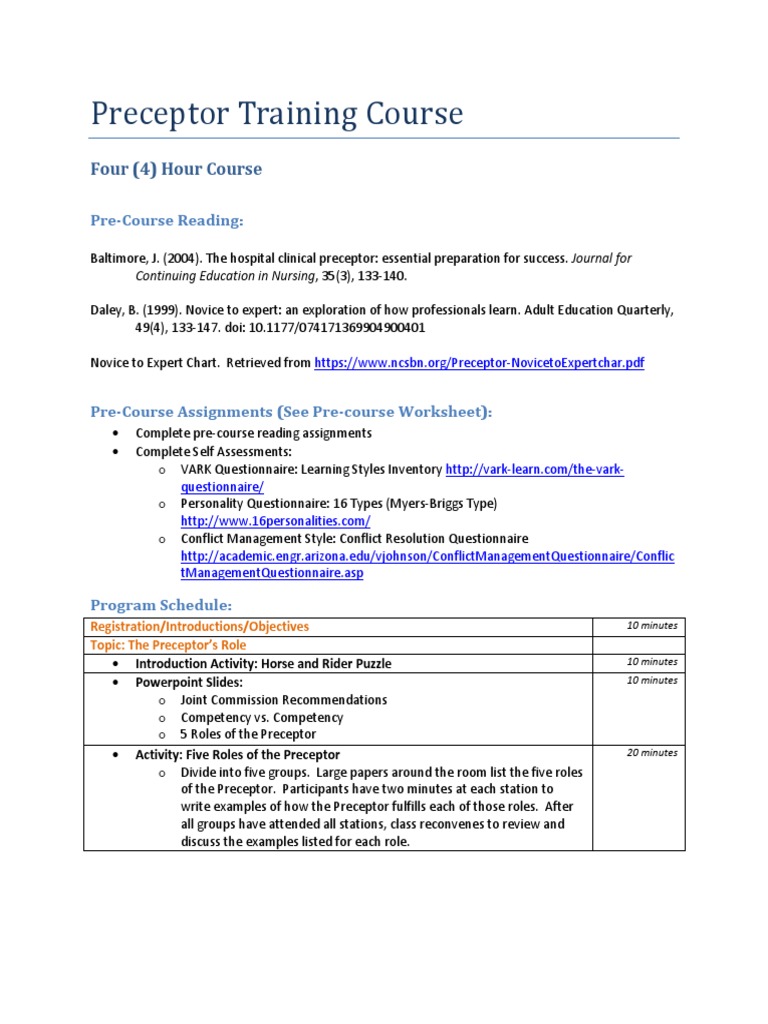 Preceptor Training Course Outline | PDF | Learning Styles | Reflective ...