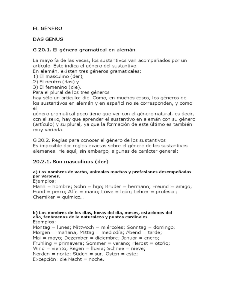 El Género Gramatical en Alemán | PDF | Género gramatical | Sustantivo