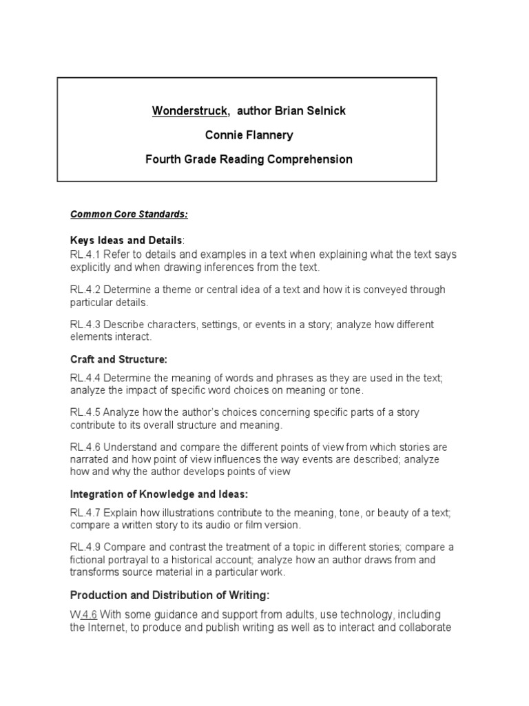 Lesson Plan Wonderstruck | PDF | Reading Comprehension | Homework