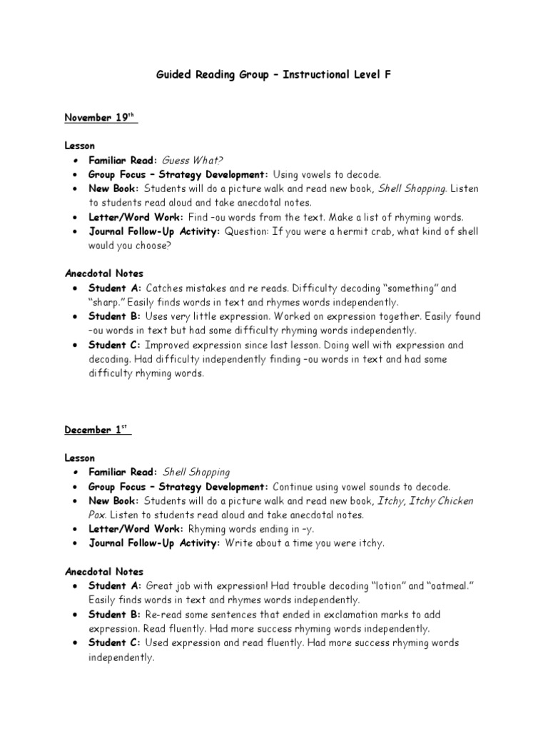 Guided Reading Group Lesson Plans F | PDF | Language Arts & Discipline