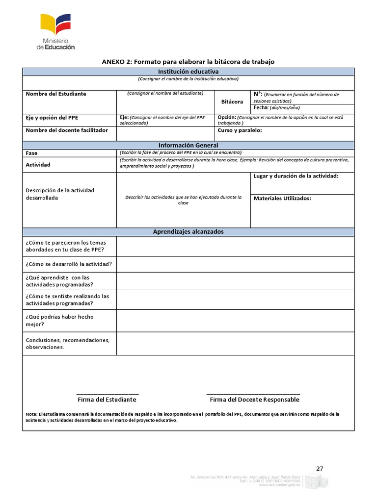 Formato de Bitácora Escolar | PDF