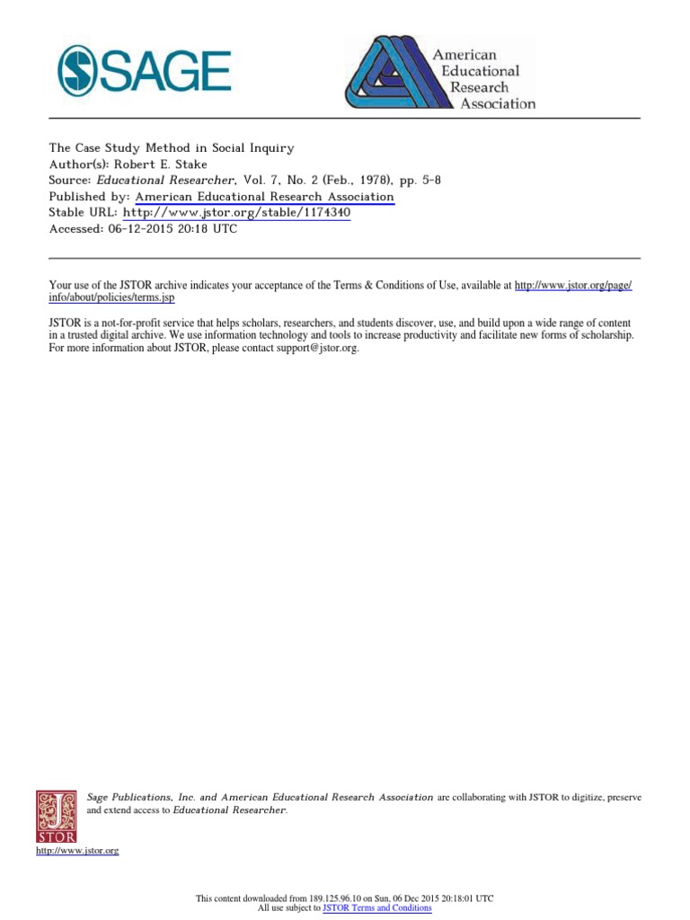 The Case Study Method in Social Inquiry (Robert Stake, 1978) | PDF ...