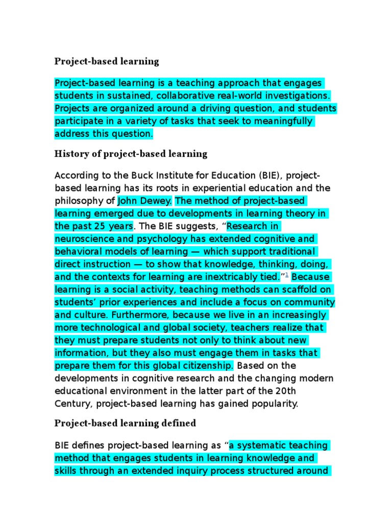 Project Based Approach | PDF | Project Based Learning | Education Theory