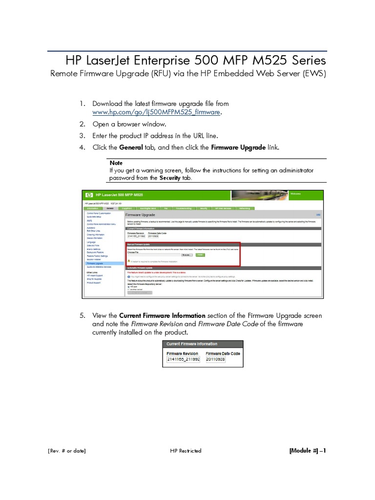 HP Laserjet Enterprise 500 MFP M525 Series: Remote Firmware Upgrade ...