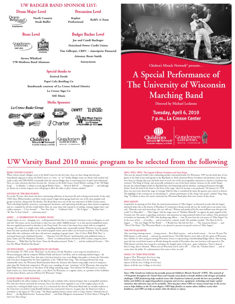 UW-Madison Badgers Marching Band Performance Program | PDF | The Beach ...