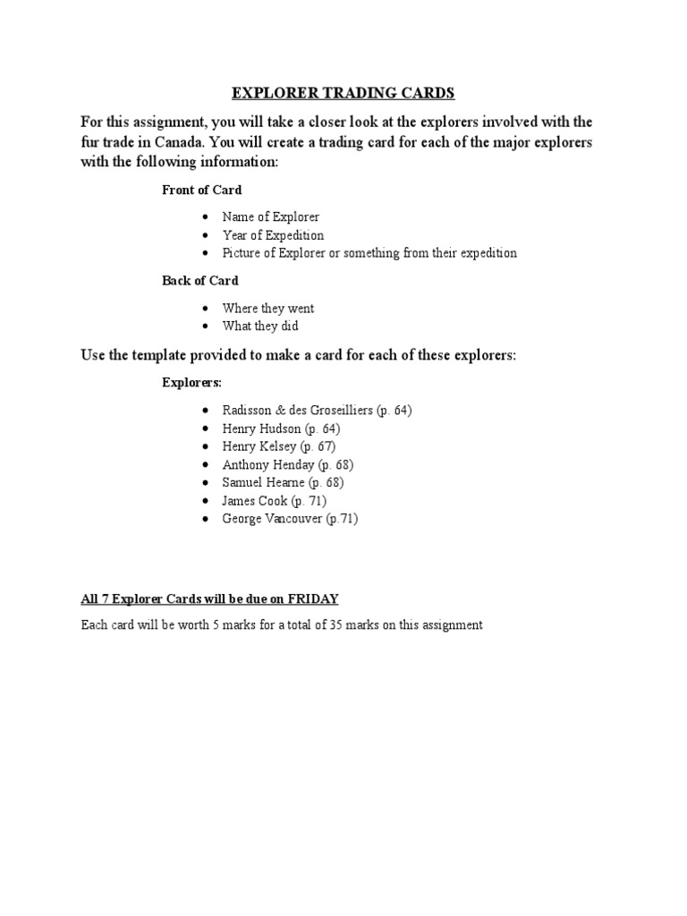 Explorer Trading Cards Handout | PDF