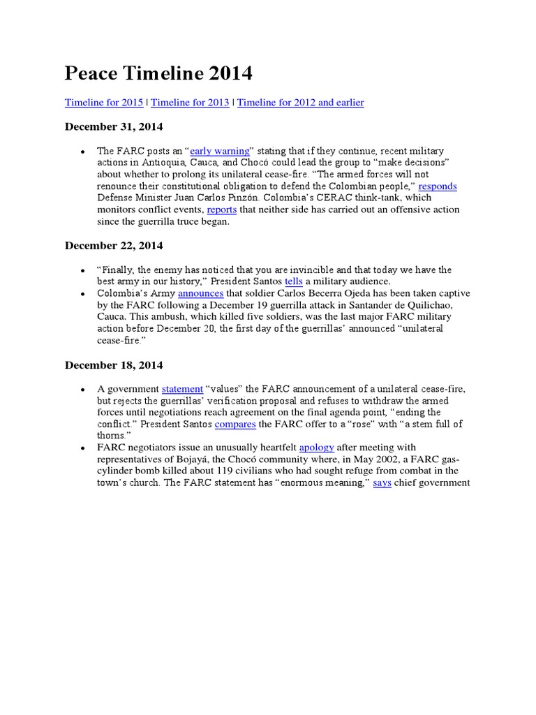 Peace Timeline 2014 | PDF | Farc | Colombia