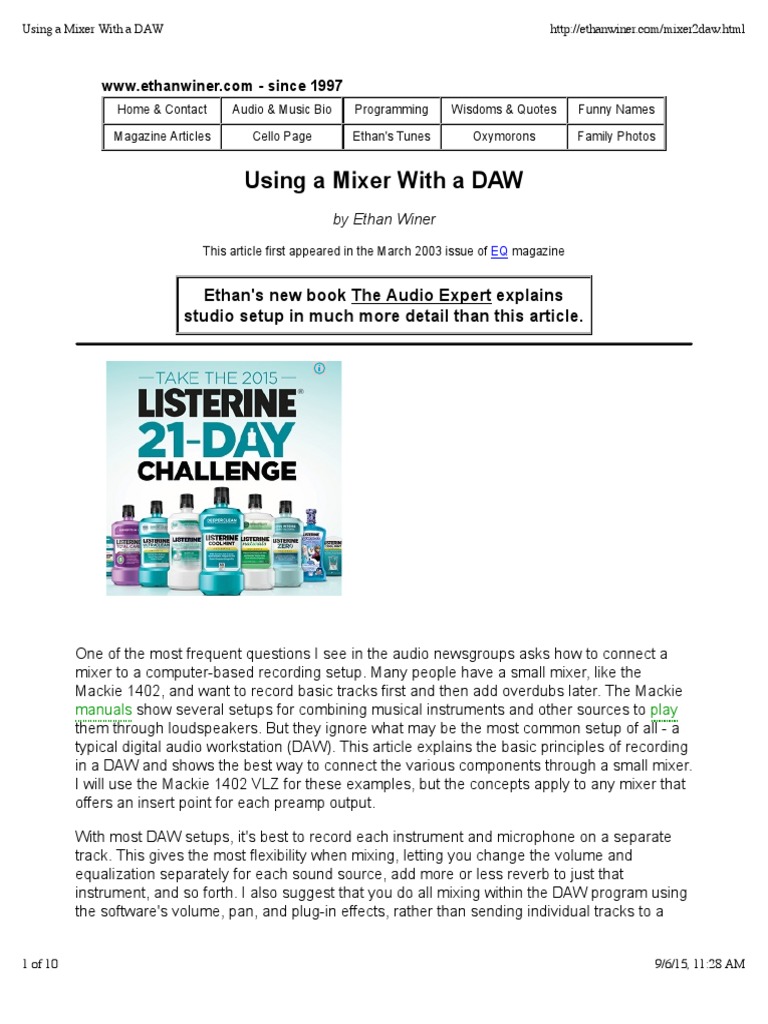 Using A Mixer With A DAW by Ethan Winer | PDF | Equalization (Audio) | Sound Recording