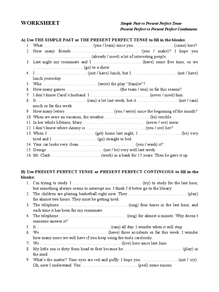 Simple Past vs Present Perfect Worksheet | PDF