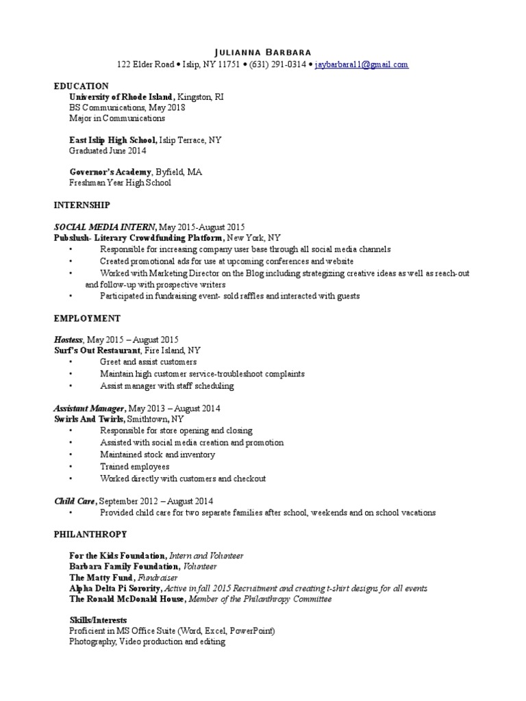 Julianna Barbara's Resume Summary | PDF