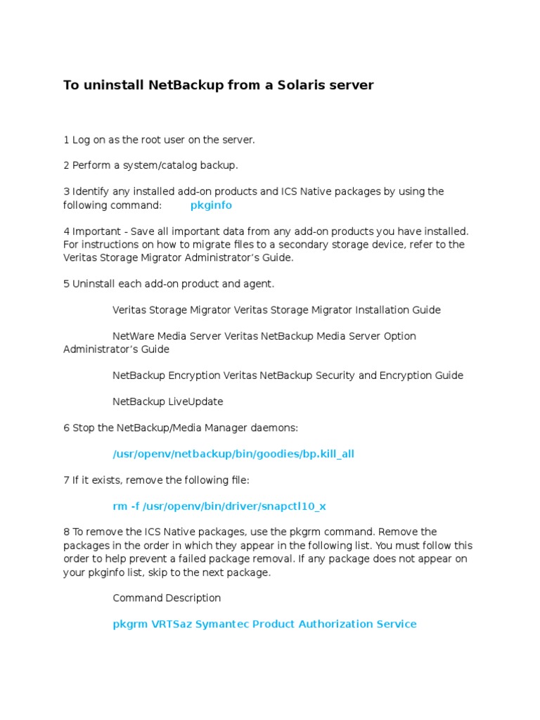 To Uninstall NetBackup From A Solaris Server | PDF | Superuser | Computer File