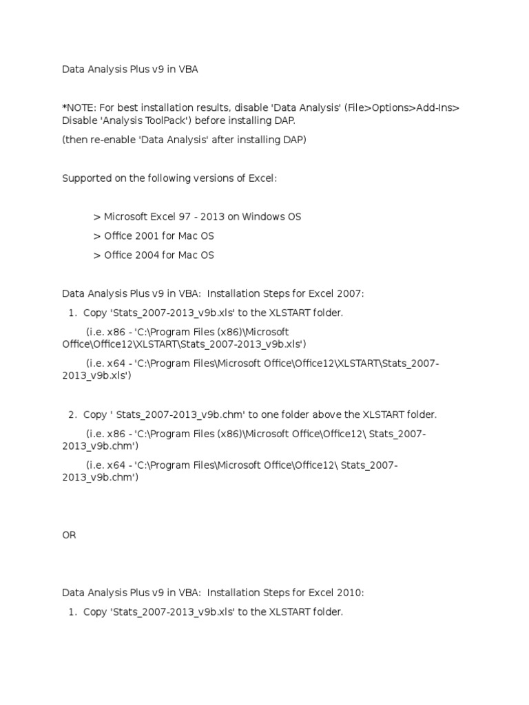 Installing Data Analysis Plus v9 in VBA | PDF | Business