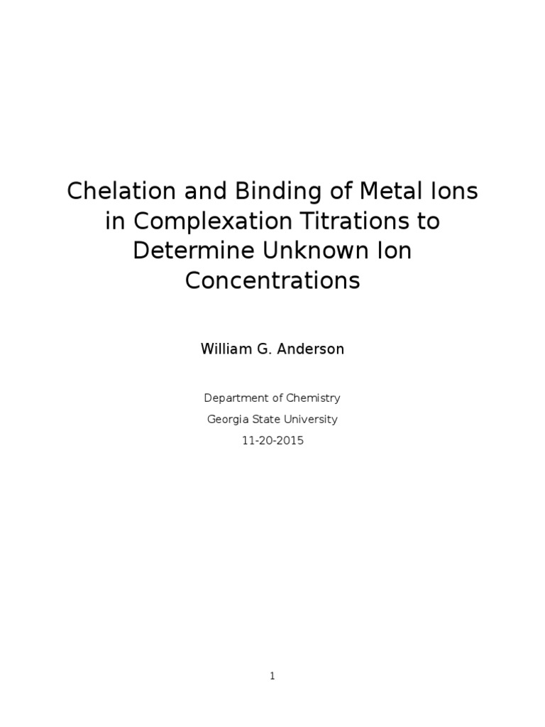 Chelation and Binding of Metal Ions in Complexation Titrations To ...
