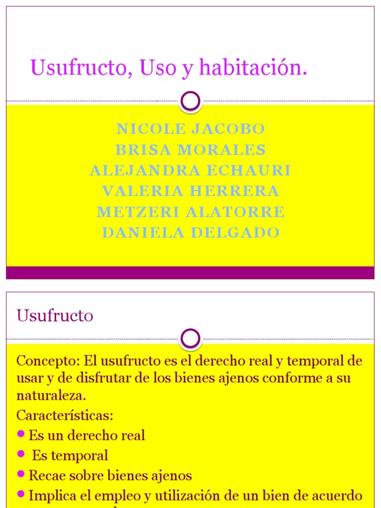 Usufructo, Uso y Habitación | Propiedad | Derecho civil (sistema legal)