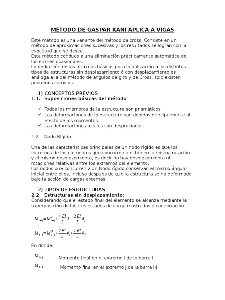 Método de Gaspar Kani Aplica A Vigas | PDF | Rigidez | Mecanica clasica