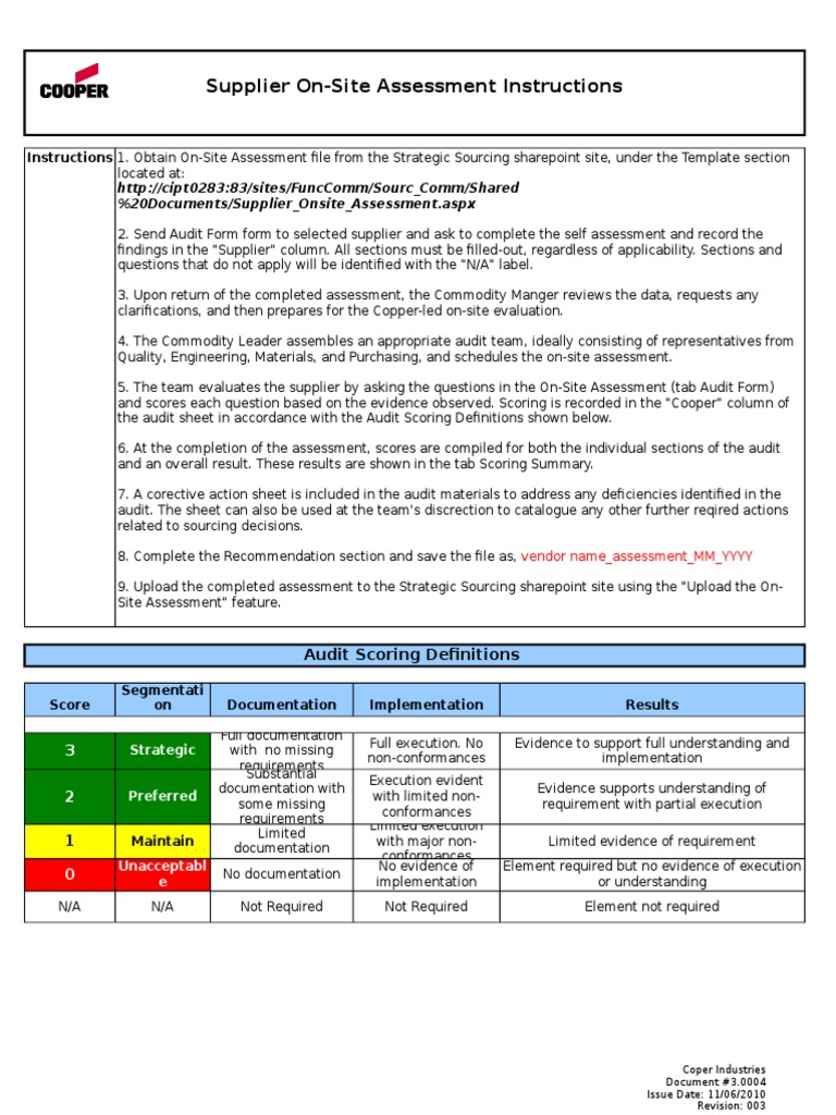 On Site Assessment Template | Calibration | Verification And Validation ...