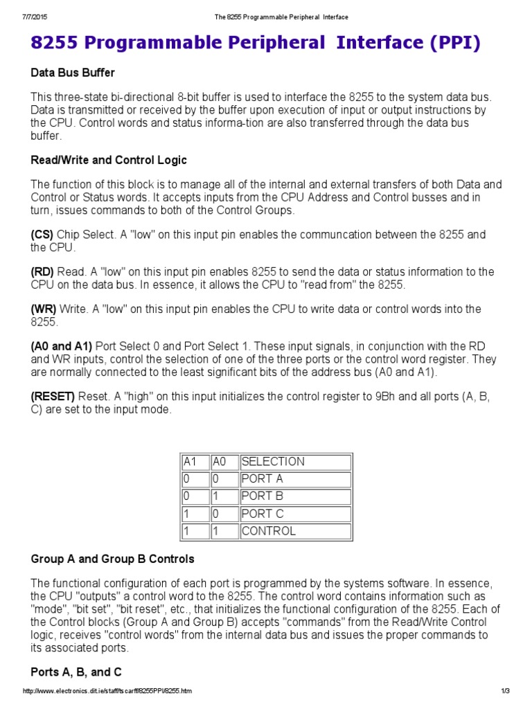 The 8255 Programmable Peripheral Interface | PDF | Input/Output | Computer Data