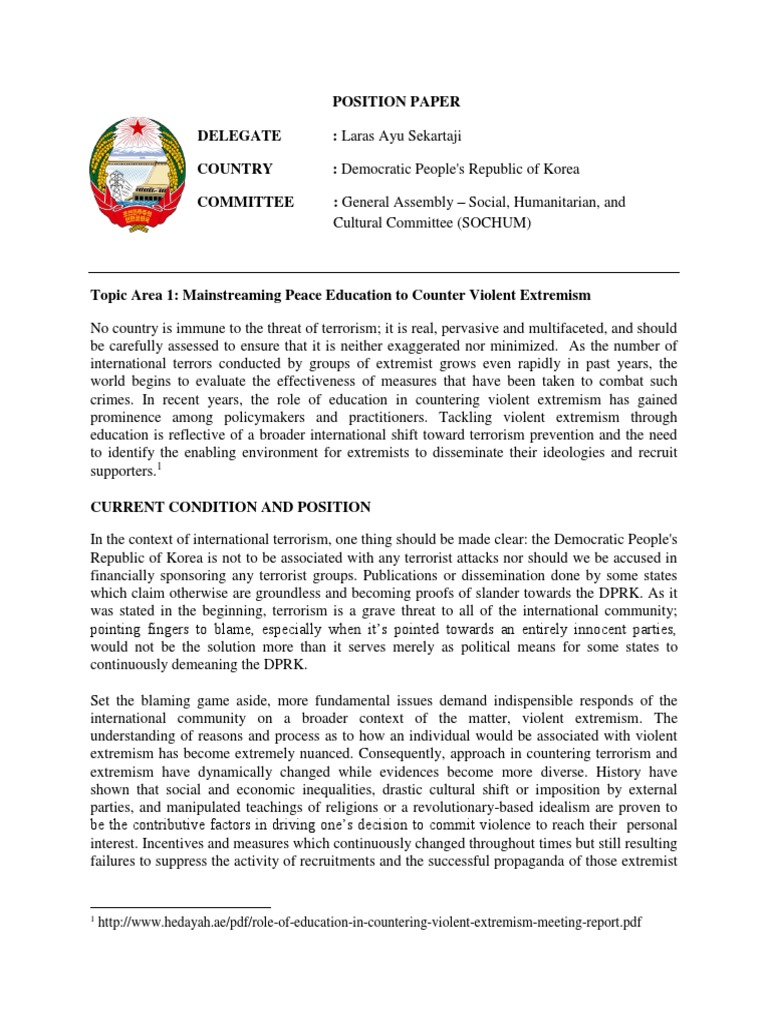 Position Paper - Sochum - DPRK | PDF | Extremism | Political Freedom
