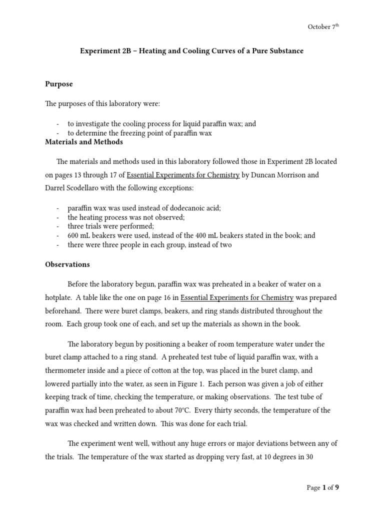 Experiment 2B Paraffin Wax | Temperature | Chemistry