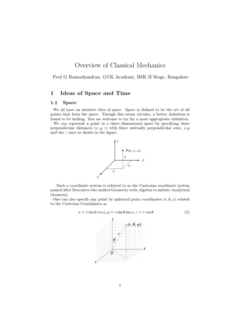 Overview of Classical Mechanics: 1 Ideas of Space and Time | PDF ...