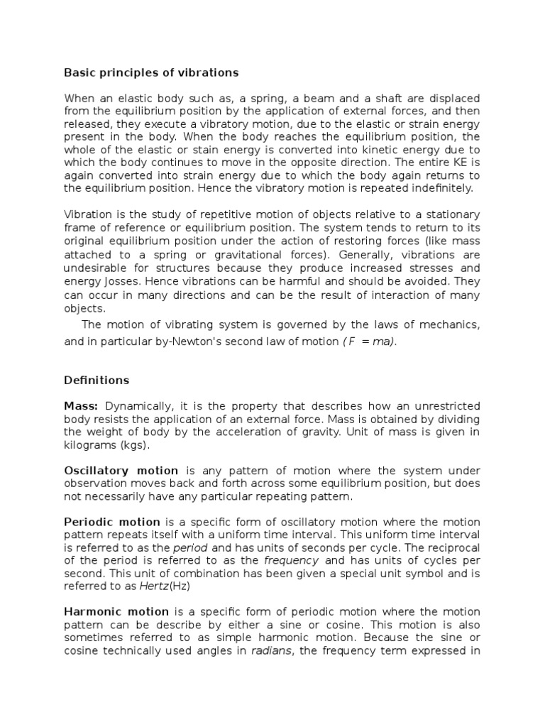 Basic Principles of Vibrations | PDF | Resonance | Normal Mode