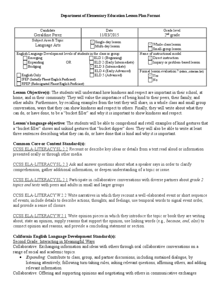 Bucket Filler Lesson Plan | PDF | Conversation | Reading Comprehension