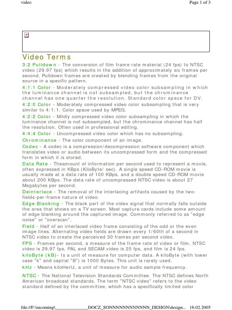 Video Terms: 3:2 Pulldown | PDF | Video | Data Compression