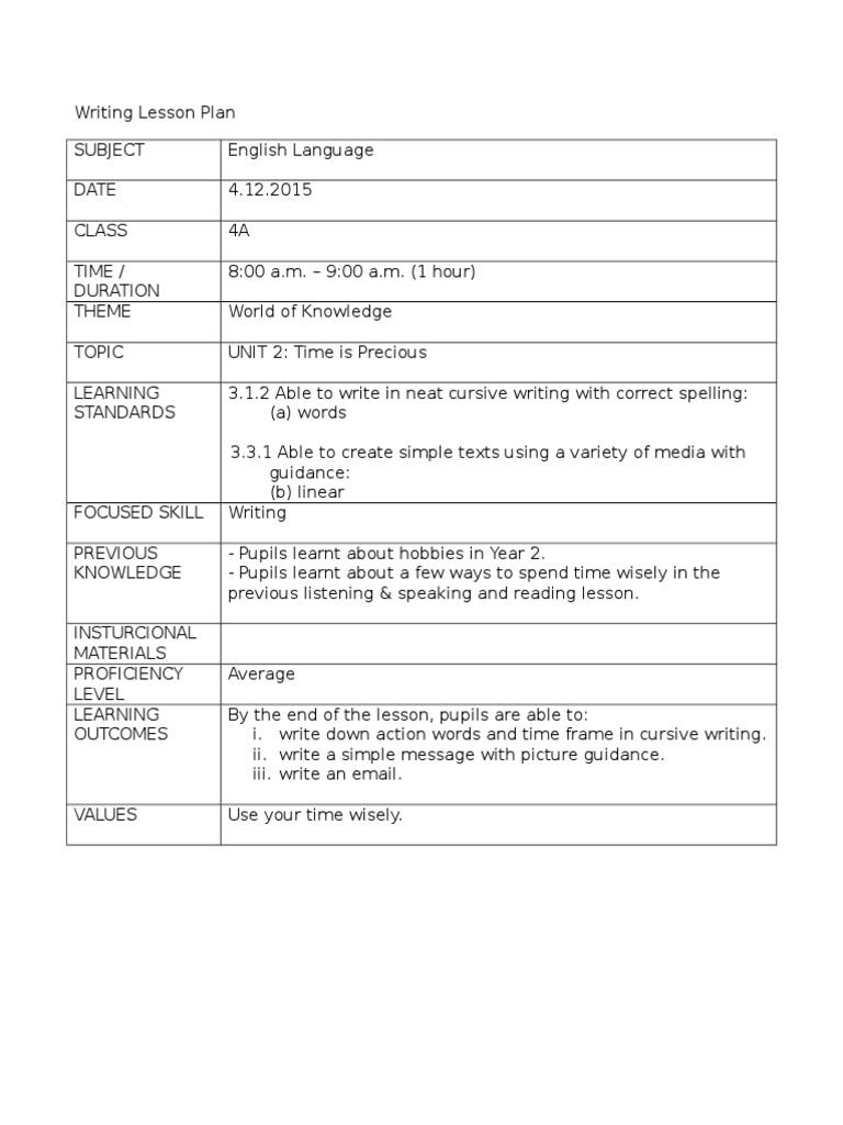 Incomplete Writing Lesson Plan | PDF | Lesson Plan | Semiotics