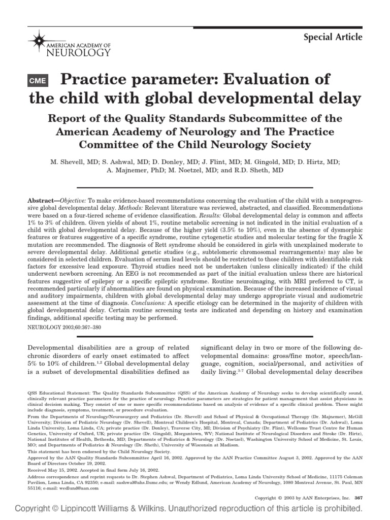 Evaluation of The Child With Global Developmental Delay | PDF ...
