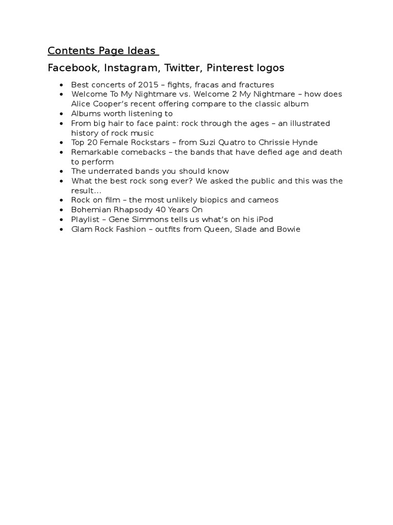 Contents Page Ideas Facebook, Instagram, Twitter, Pinterest Logos | PDF ...