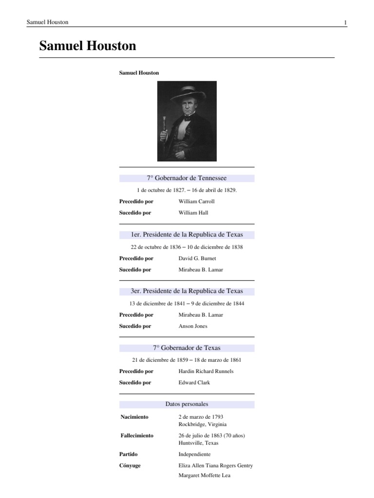 Biografía de Samuel Houston | PDF | Agitación | Conflicto armado