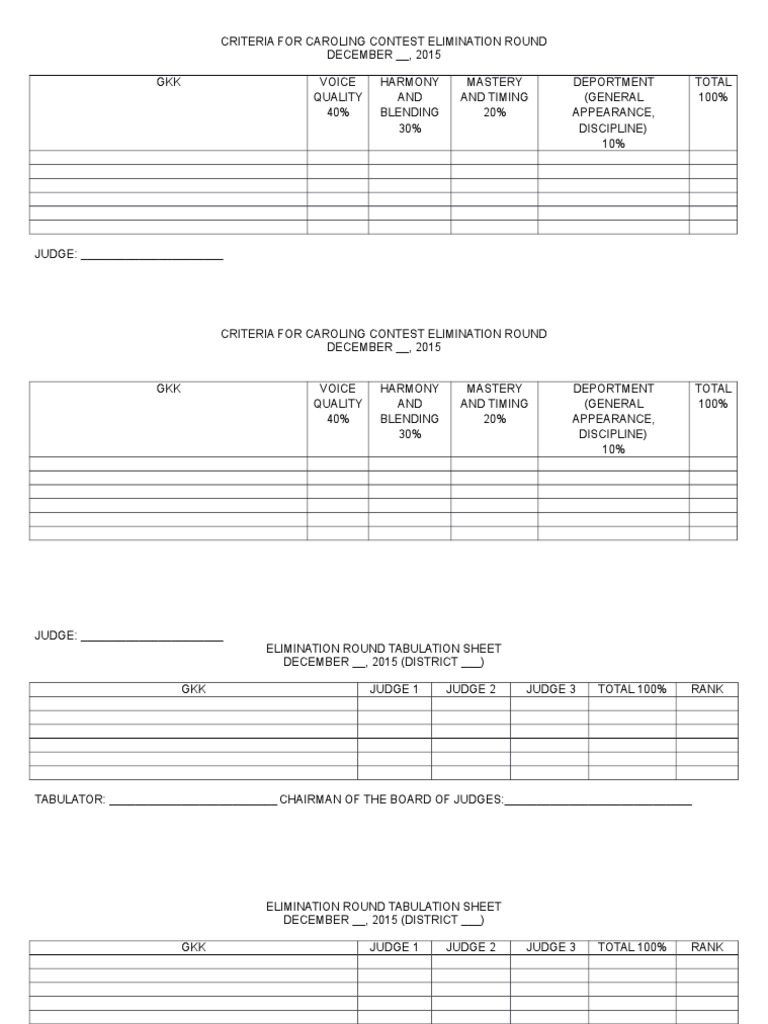 Criteria For Caroling Contest Elimination Round | PDF