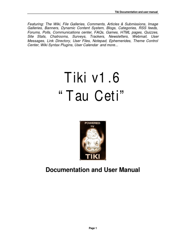 Tiki CMS v1.6 User Manual & Features | PDF | Internet Forum | Wiki