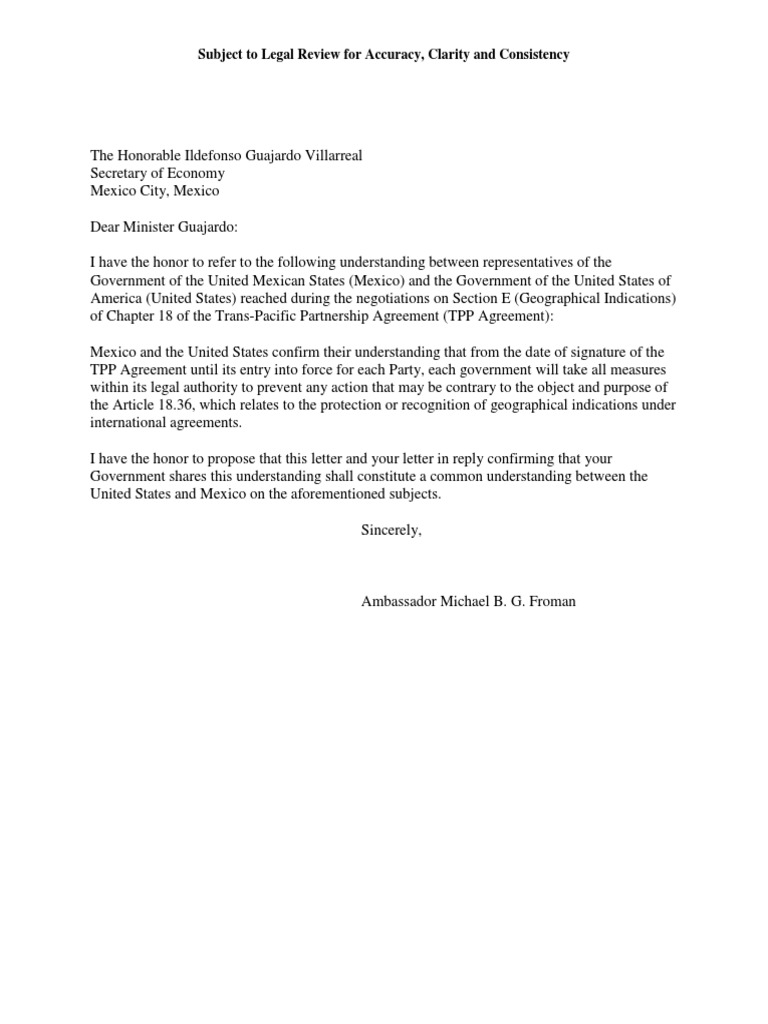 TPP Final Text US MX Letter Exchange Re Geographical Indications | PDF ...