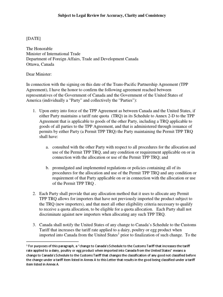 TPP Final Text US CA Letter Exchange On Agricultural Transparency | PDF ...