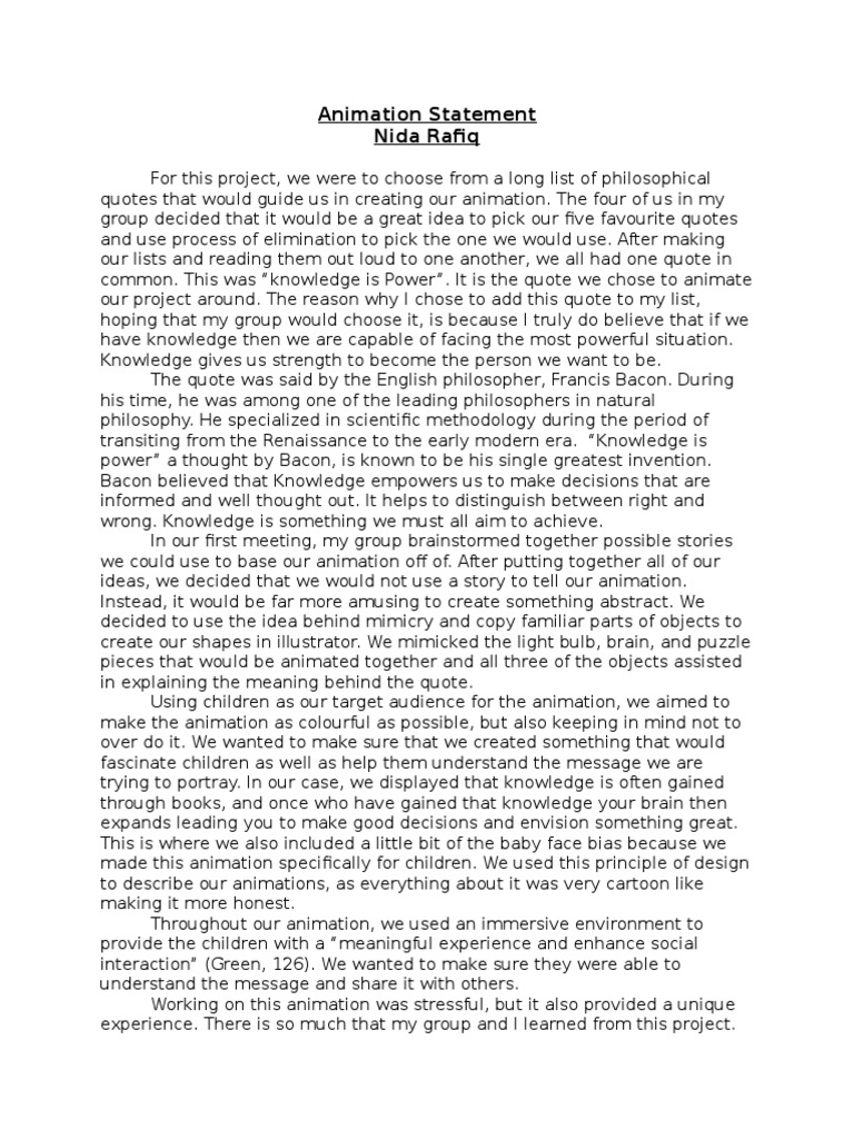 Animation Statement | PDF