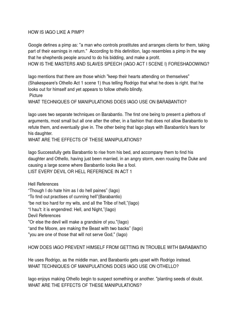 Iago's Manipulation in Othello | PDF | Iago | Othello