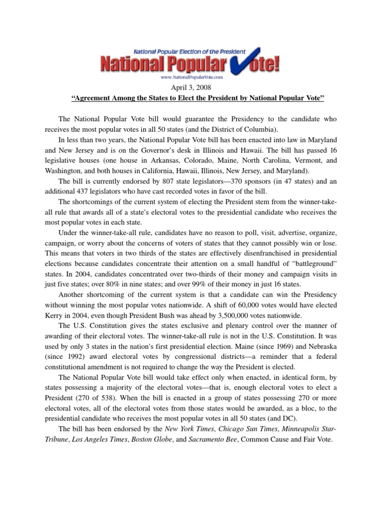 Popvote 1 Page | Download Free PDF | National Popular Vote Interstate ...