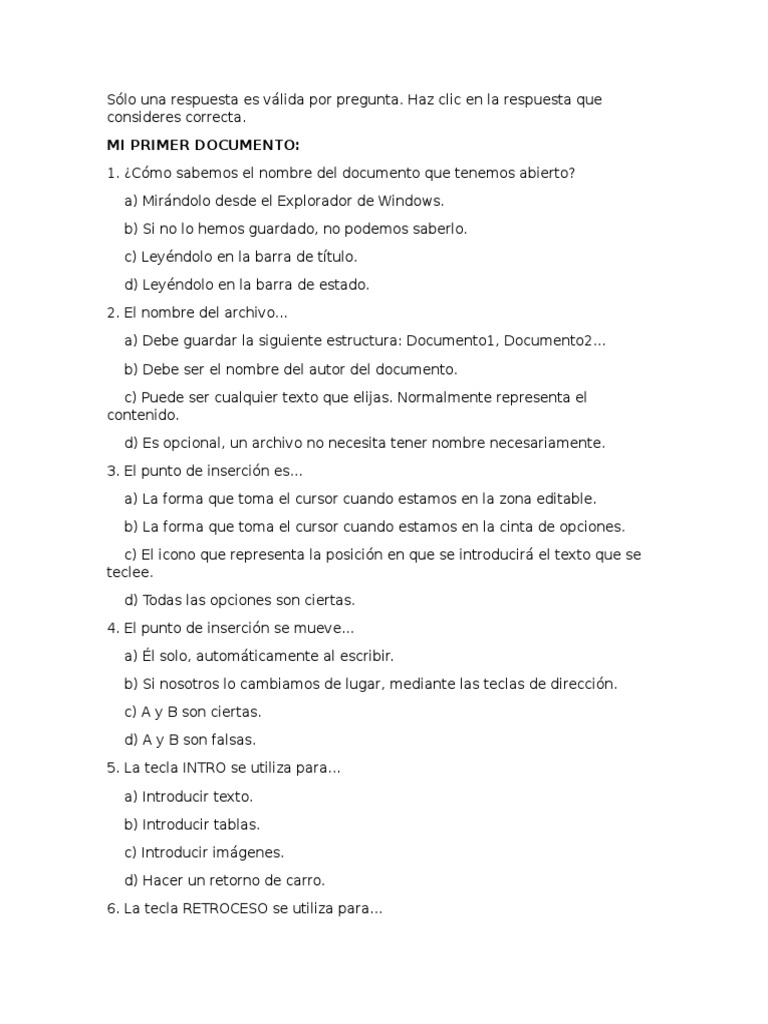 Cuestionario Microsoft Word 2010 Cuestionario Microsoft Word 2010