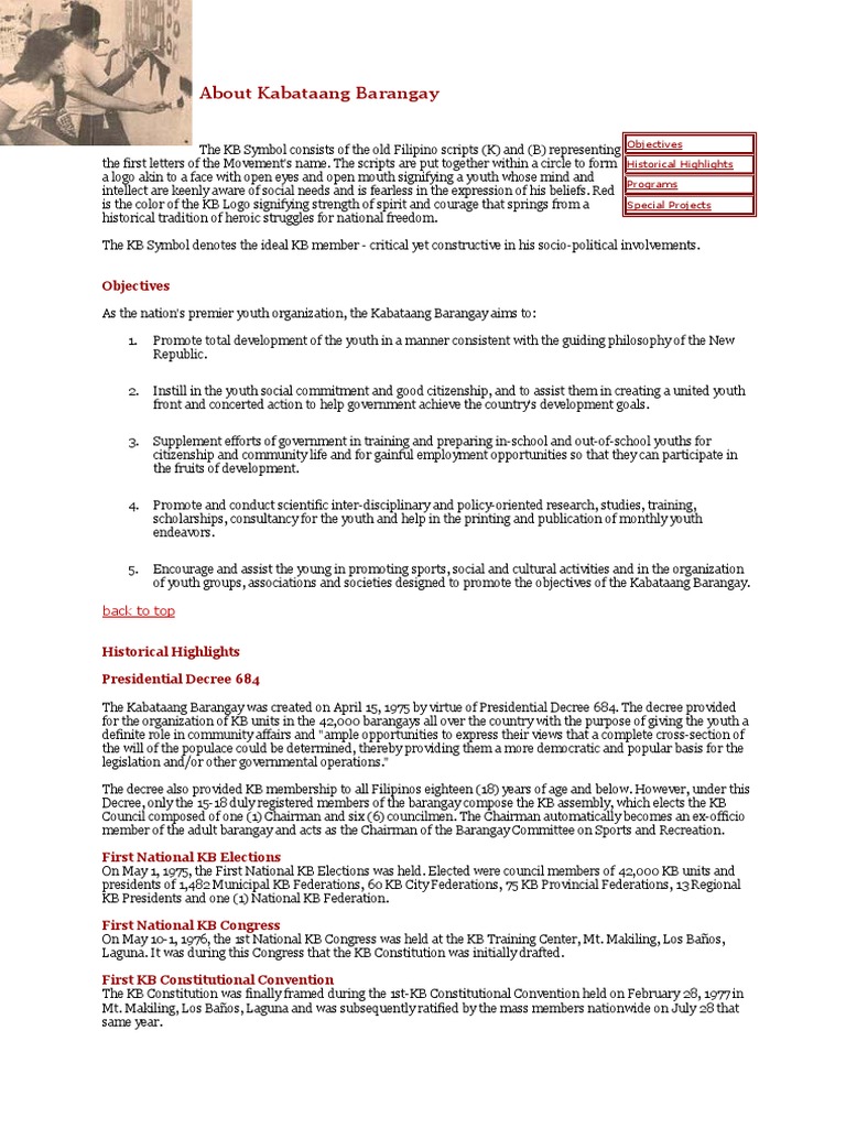 An Overview of the Kabataang Barangay Youth Organization: Its Origins ...