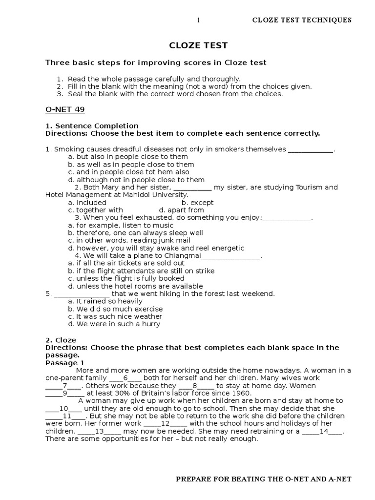 Cloze Test PDF