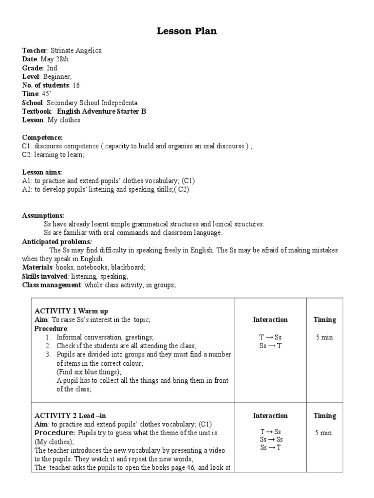 Lesson Plan 4th Grade | PDF | Lesson Plan | Vocabulary