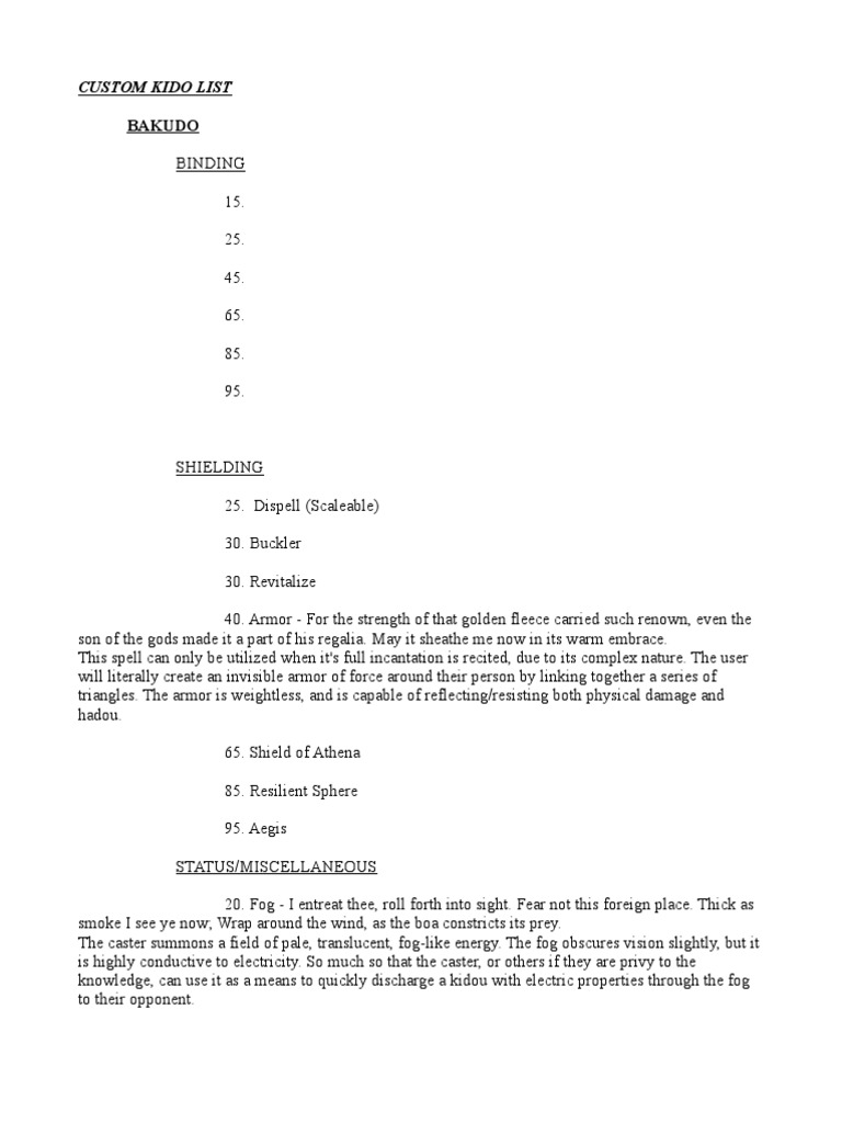 Bakudo: Custom Kido List | PDF | Young Adult